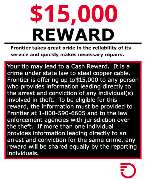 Frontier Triples Copper Theft Tip Reward - Frontier Newsroom
